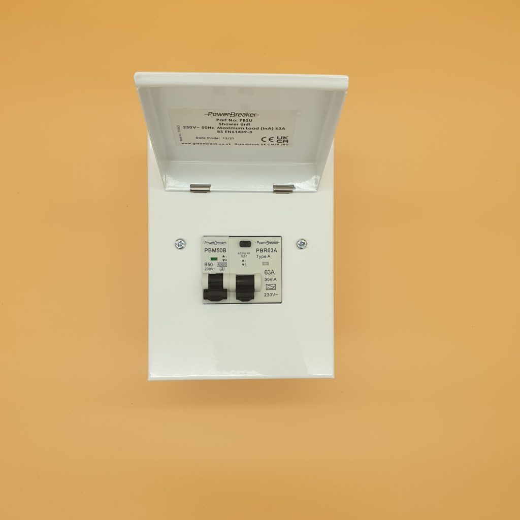 PowerBreaker 1 Way Shower Fuse Board 63A RCD with B50 MCB
